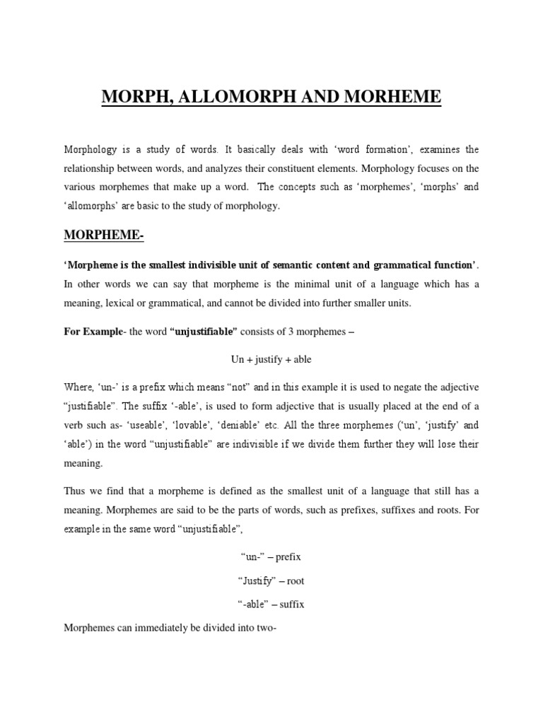 Morph, Allomorph and Morheme: Morpheme | PDF | Word | Morphology (Linguistics)