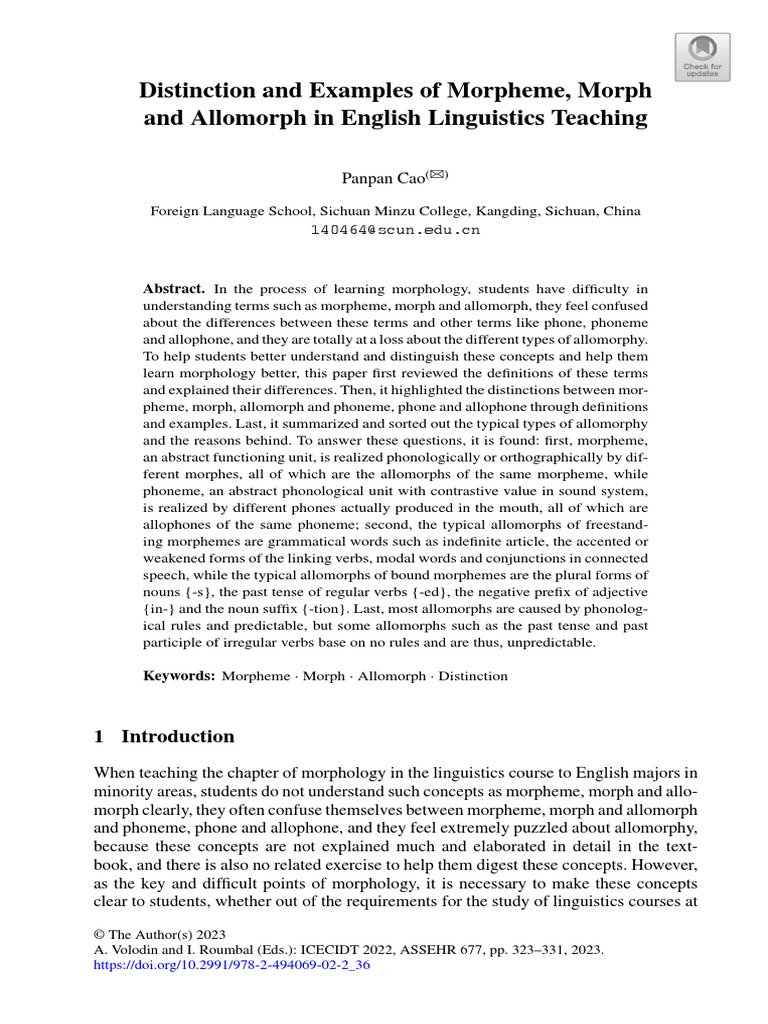 Distinction and Examples of Morpheme, Morph and Allomorph in English ...