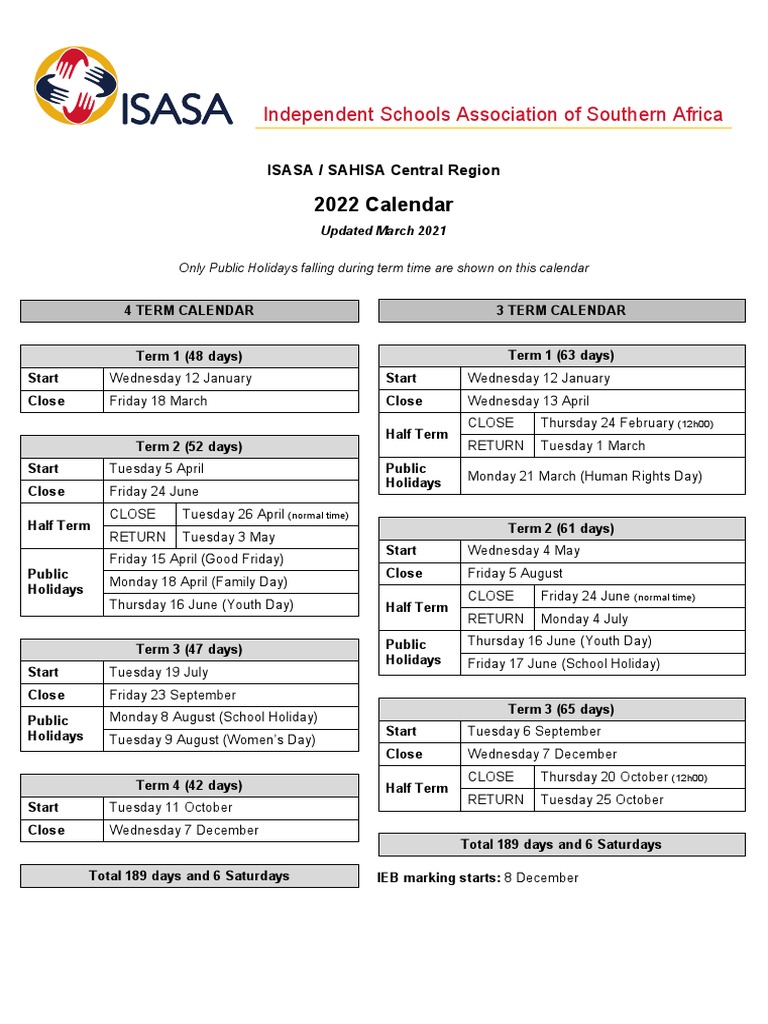 ISASA-and-SAHISA-Central-Region-Calendar-2022.pdf | PDF | Academic Term