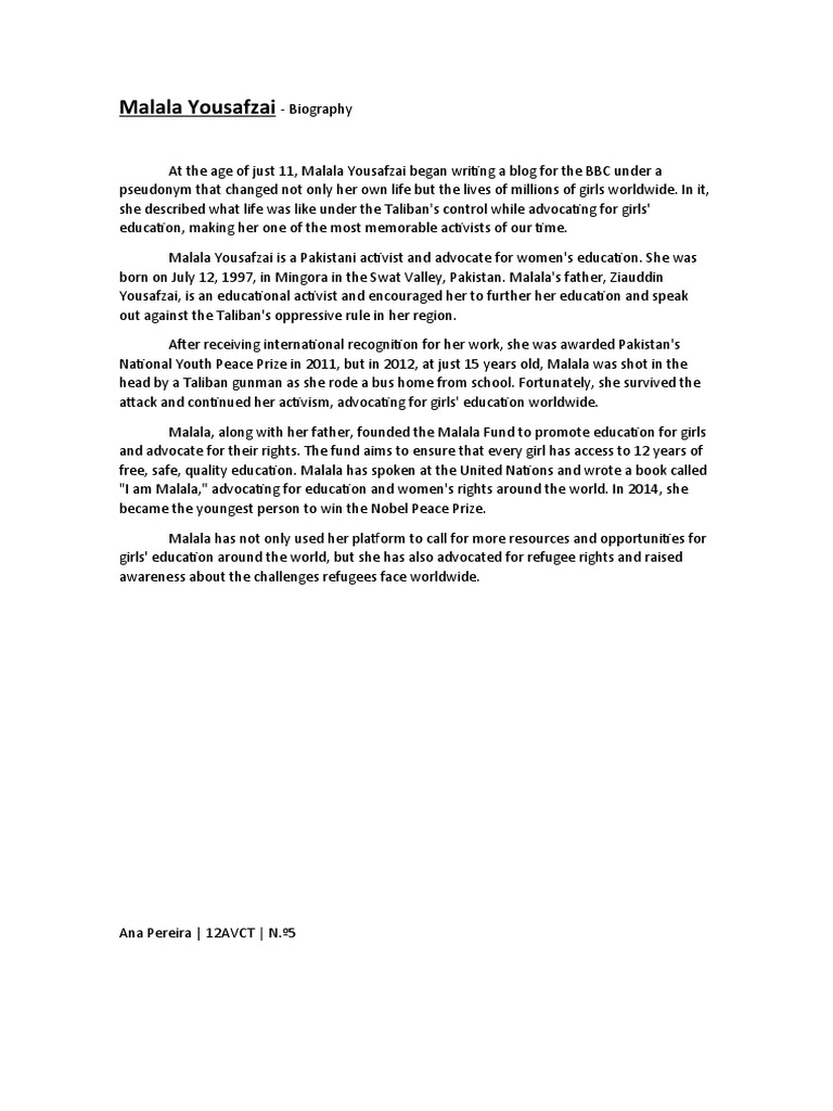 Malala Yousafzai: A Biography | PDF | Social Science | Wellness