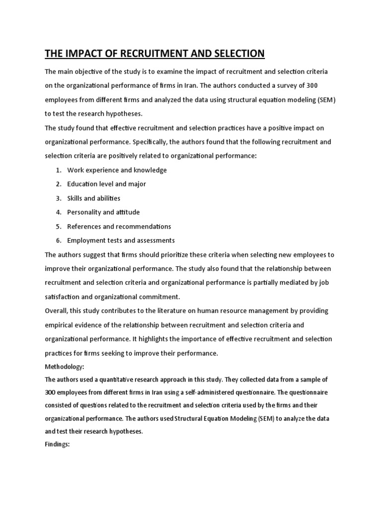 The Impact of Recruitment and Selection | PDF | Recruitment | Employment
