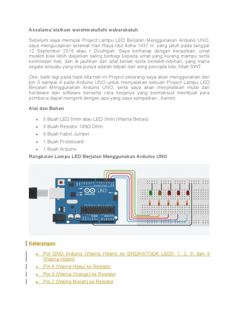 Project Lampu LED Berjalan Menggunakan Arduino UNO | PDF