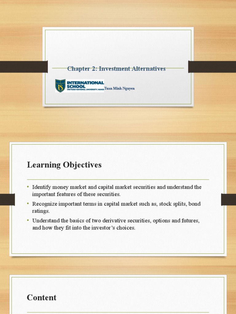 Investment Alternatives Overview | PDF | Bonds (Finance) | Stocks