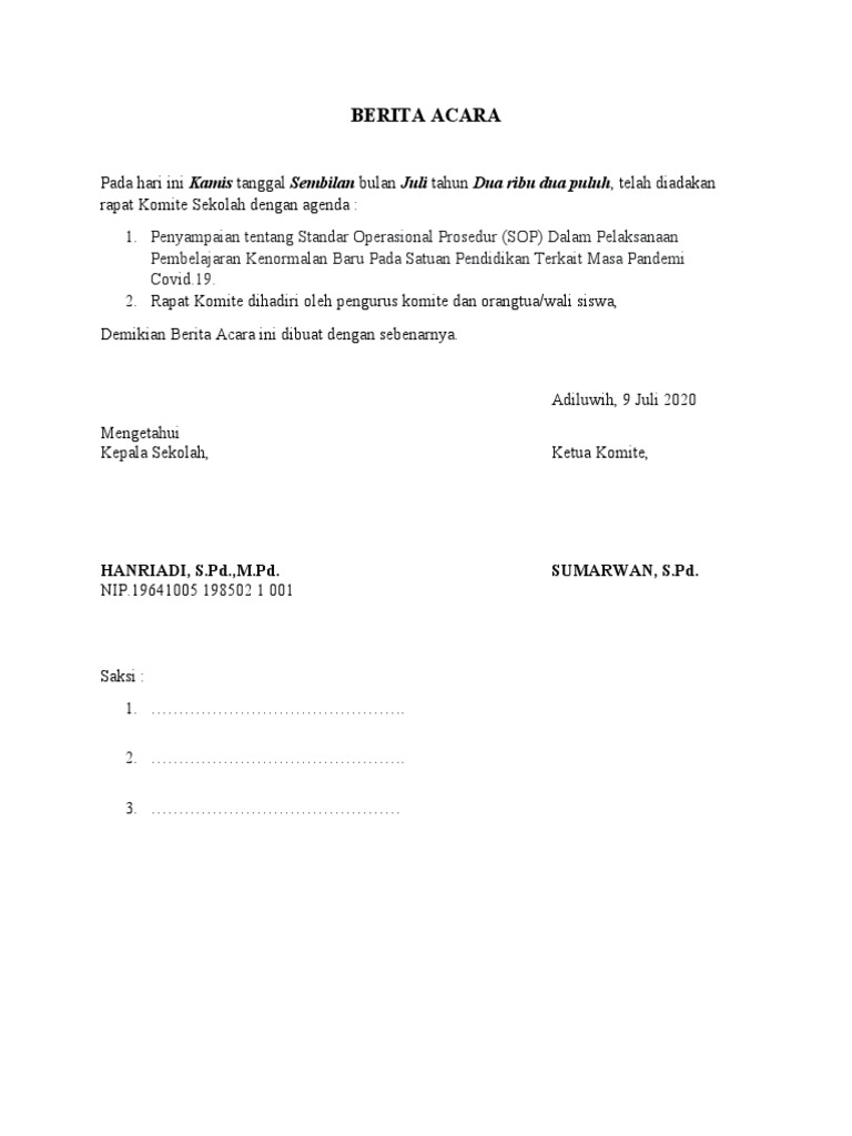 BERITA ACARA RAPAT KOMITE.docx | PDF