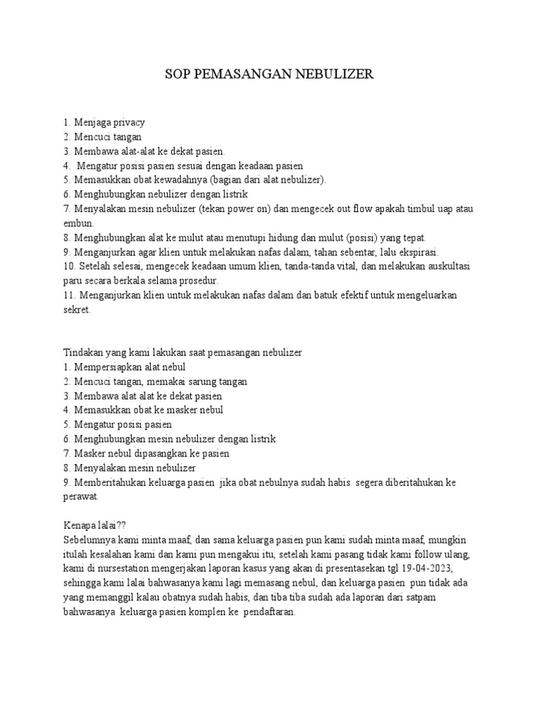 Sop Pemasangan Nebulizer | PDF