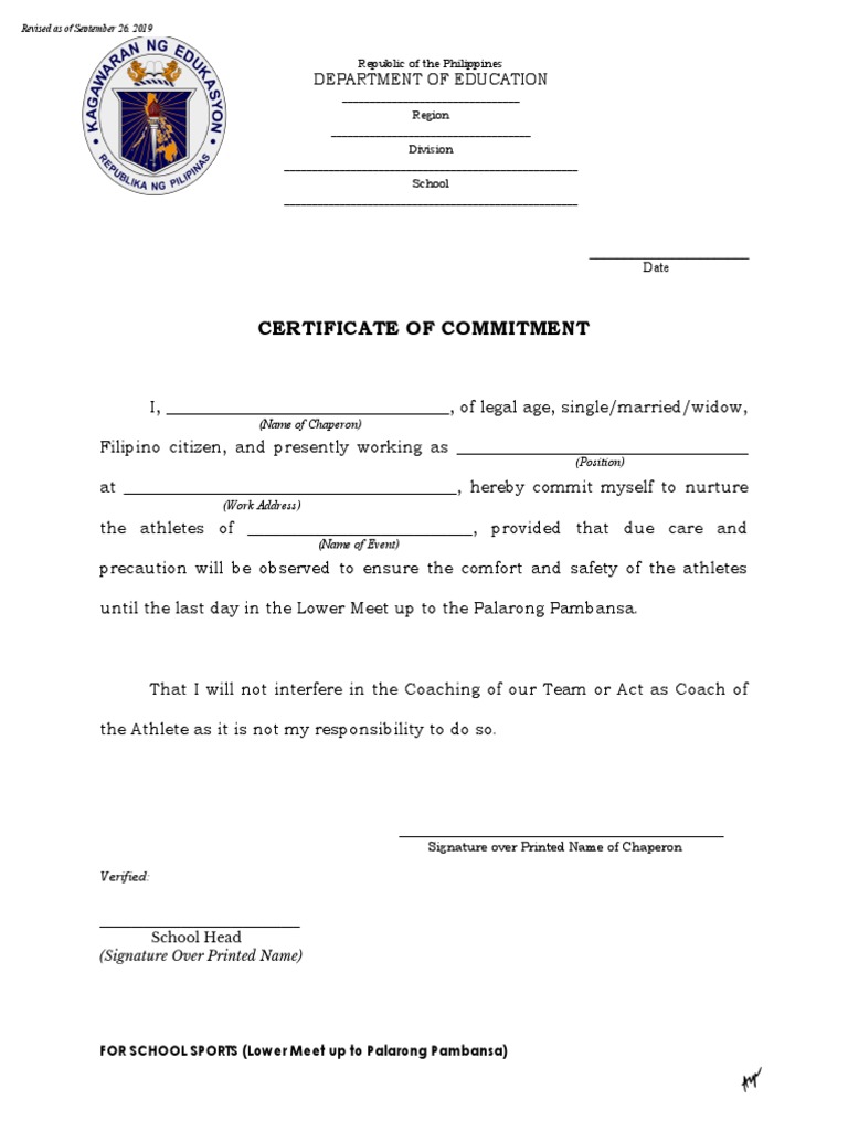 Certificate of Commitment | PDF | Philippines | Government