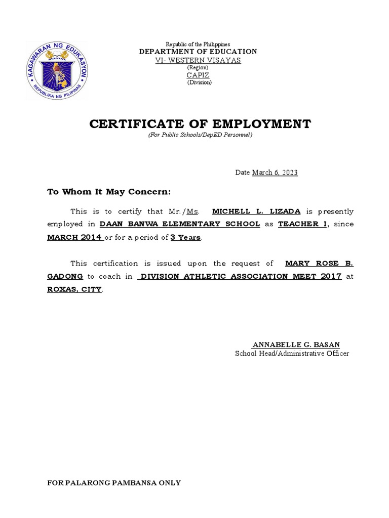 Certificate of Employment: To Whom It May Concern | PDF