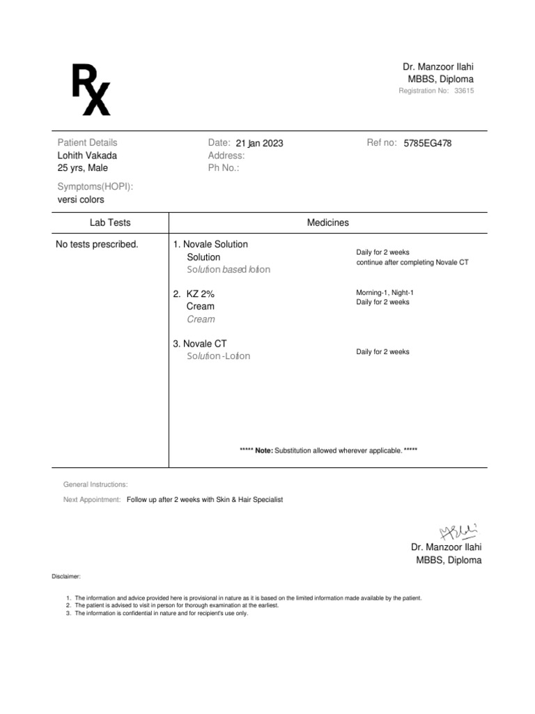 Patient Details Date: Ref No: Address: PH No.:: Dr. Manzoor Ilahi MBBS, Diploma | PDF | Medical ...