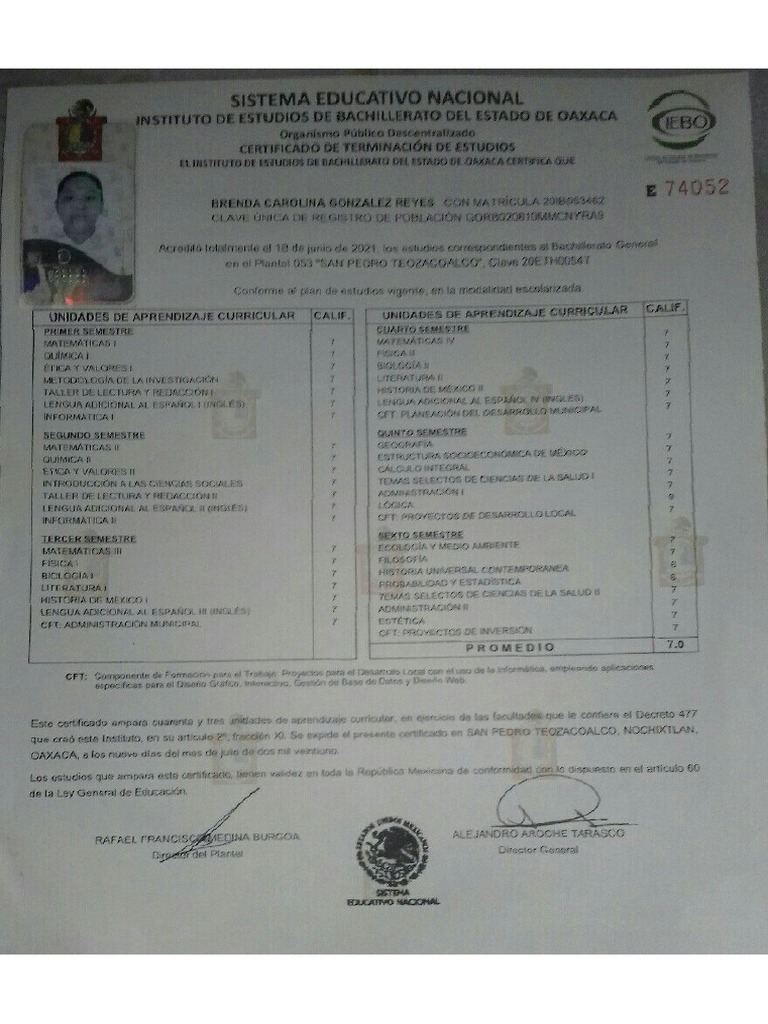 Certificado de Bachillerato | PDF