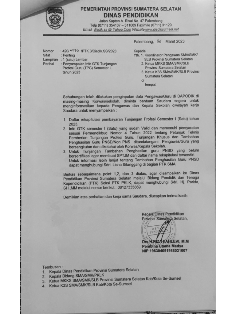 Surat Edaran TPG | PDF