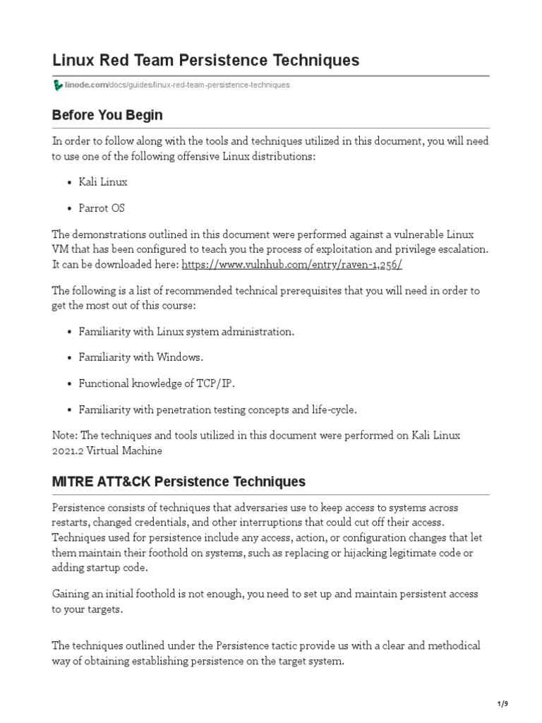 Establishing Persistent Access on a Linux System Through Various ...