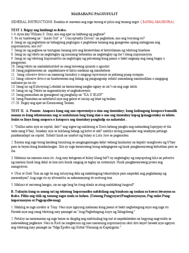 Mahabang Pagsusulit (PPTP) | PDF