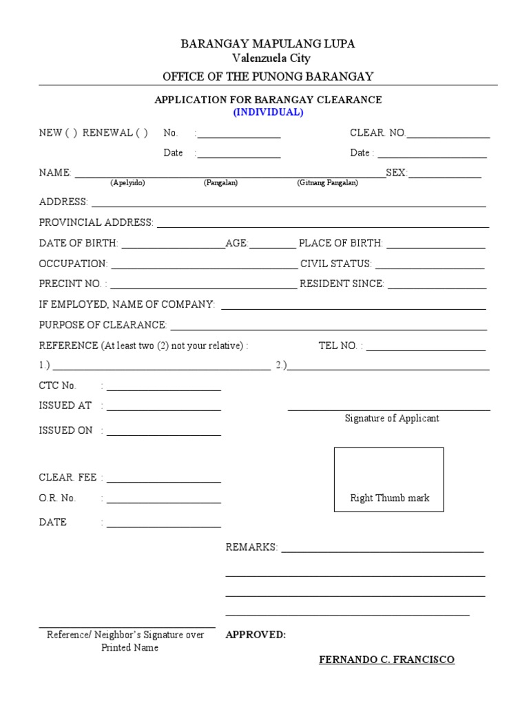 Brgy - Clear.Application Form | PDF