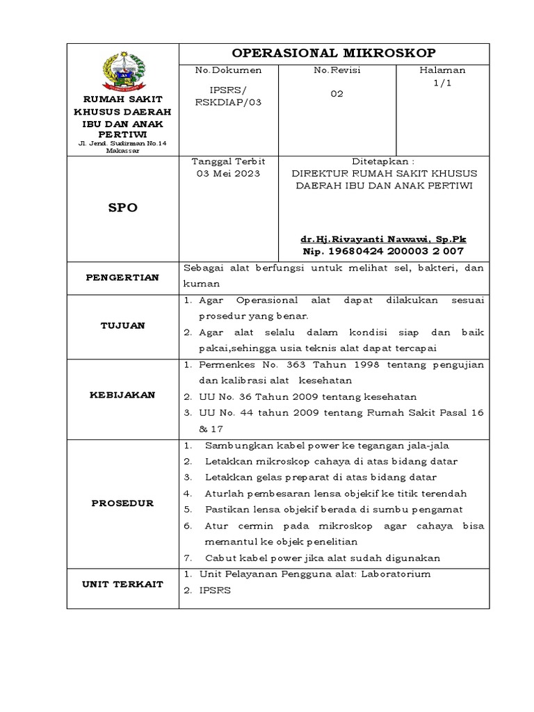 Sop Alat Laboratorium Mikroskop | PDF