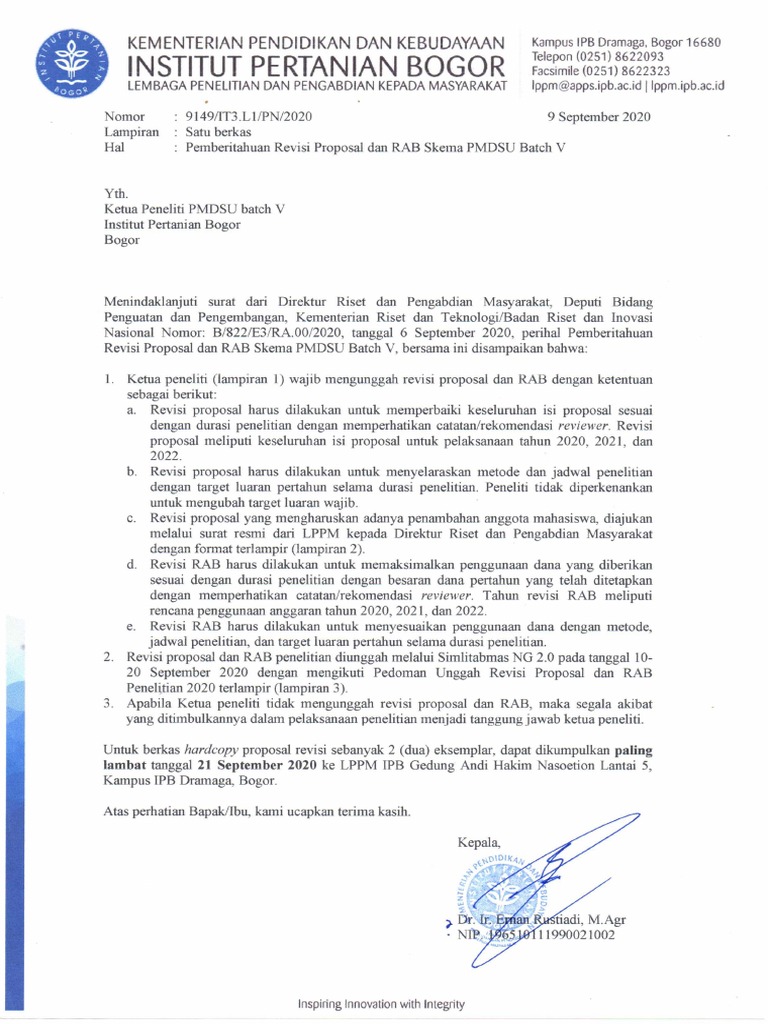 Pemberitahuan Revisi Proposal Dan RAB PMDSU Batch V PDF | PDF