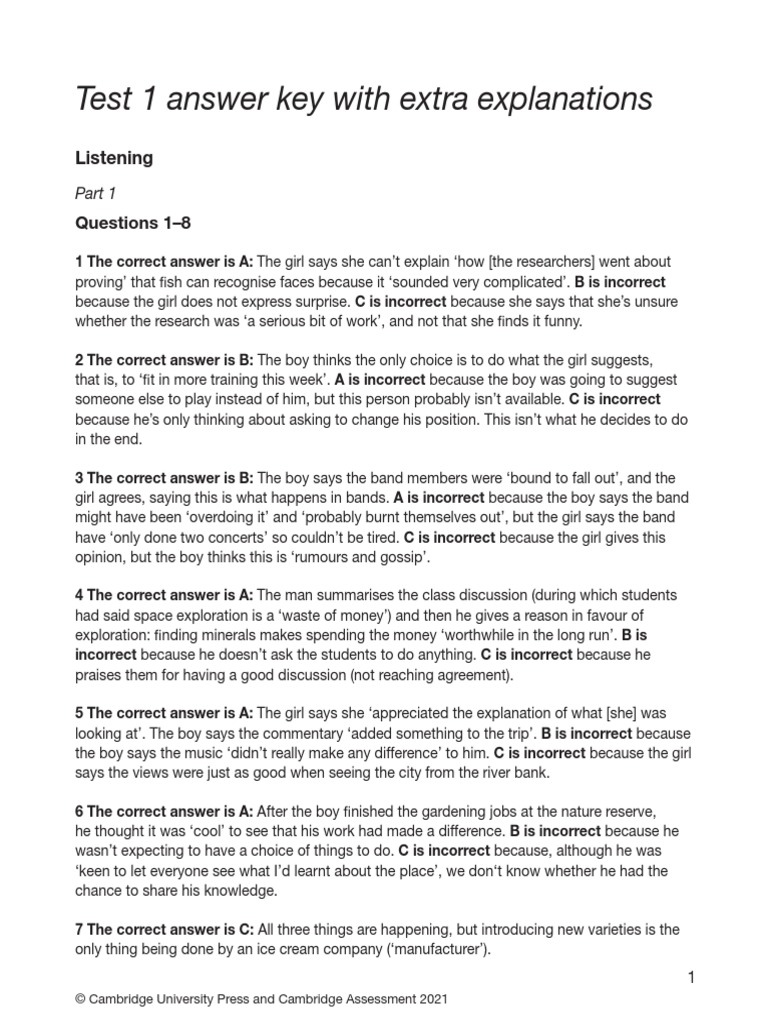 b2 First For Schools 4 Answer Keys Listening Reading Use | PDF
