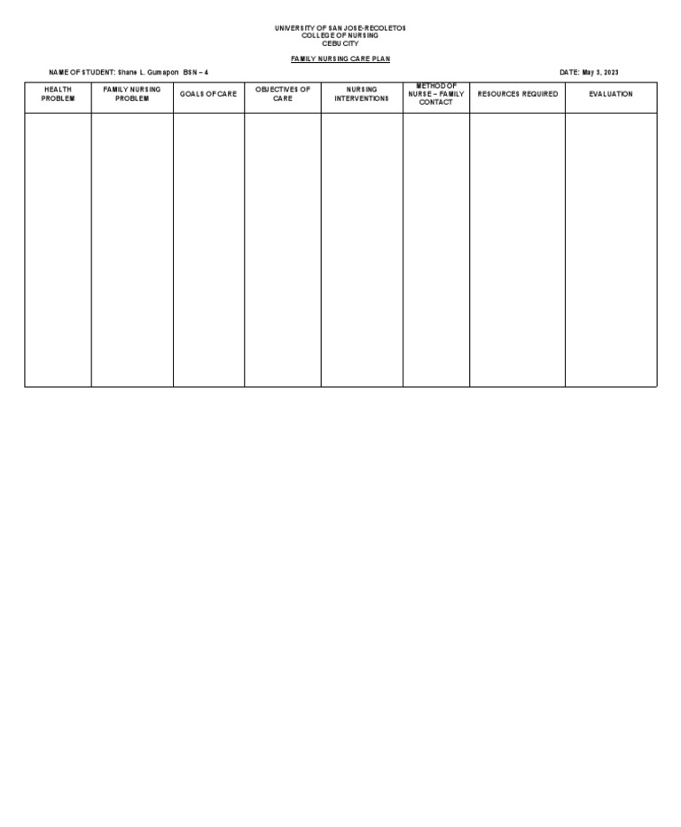 Family Nursing Care Plan Form | PDF