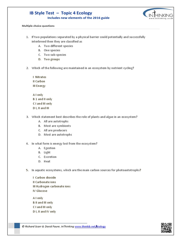 04 Ecology Test | PDF | Ecosystem | Ecology