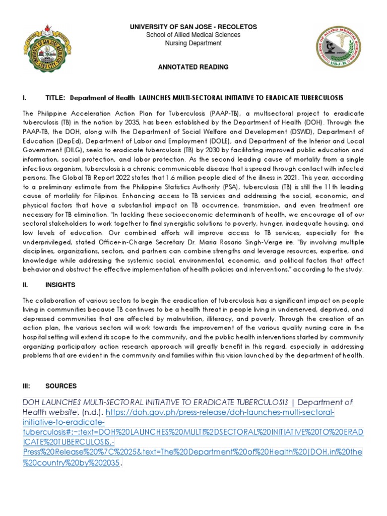 Annotated Reading Form | PDF | Tuberculosis | Health Economics