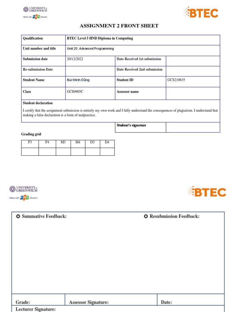 Unit 20 - Assignment Brief 2 | PDF | Class (Computer Programming) | Inheritance (Object Oriented ...