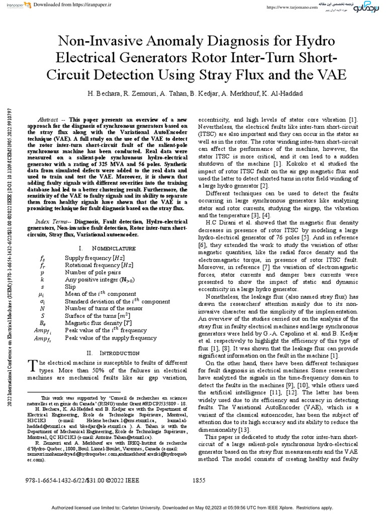 Non-Invasive Anomaly Diagnosis For Hydro Electrical Generators Rotor ...