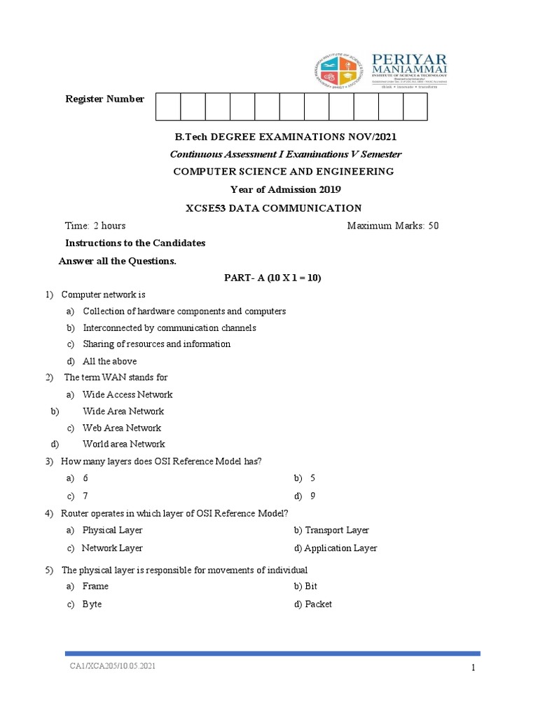 Ca1 Revision Question Paper Pdf Computer Network Osi Model