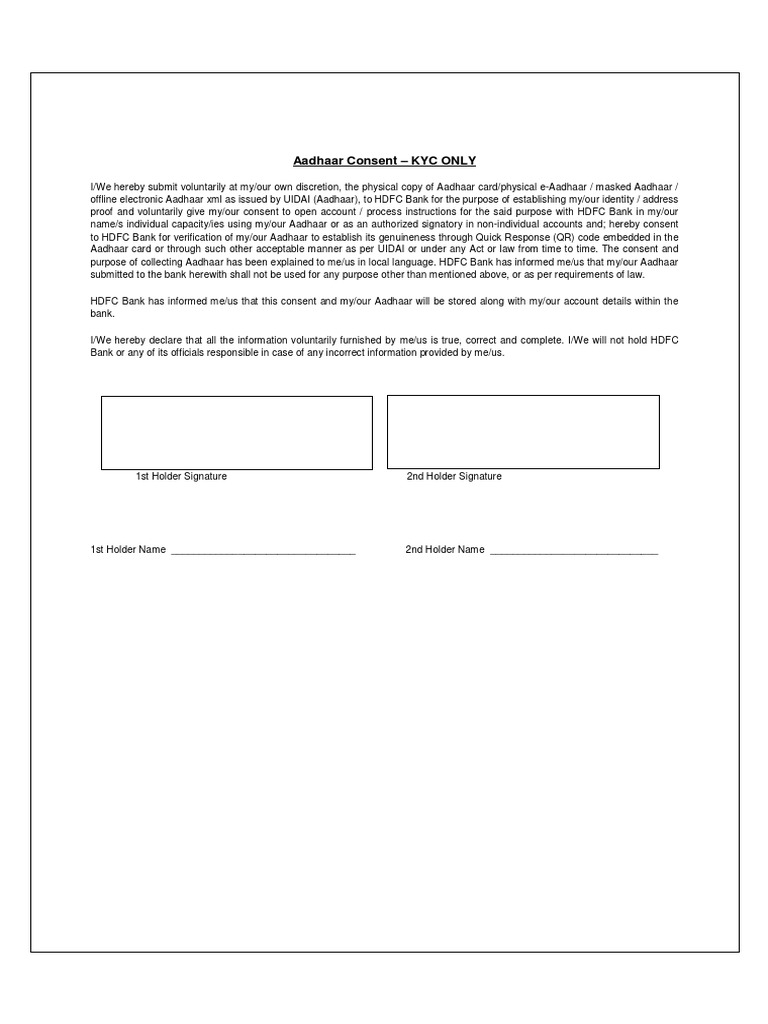 Aadhaar Consent Declaration PDF | PDF | Career & Growth | Finance ...
