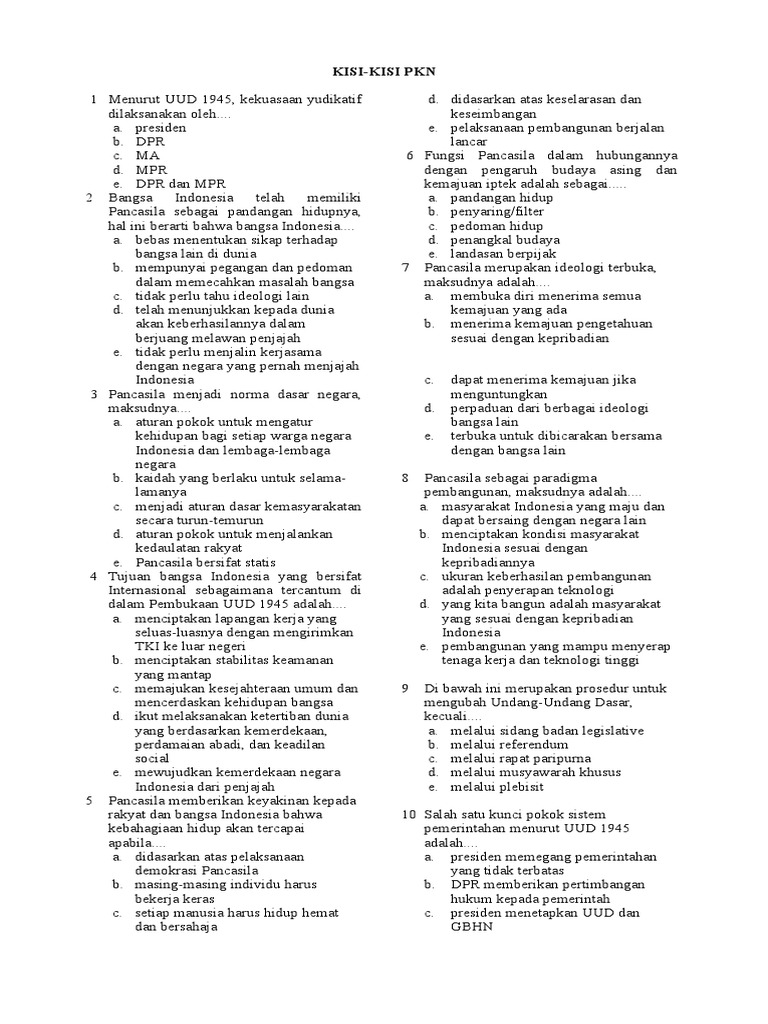 Kisi Kisi PKN | PDF