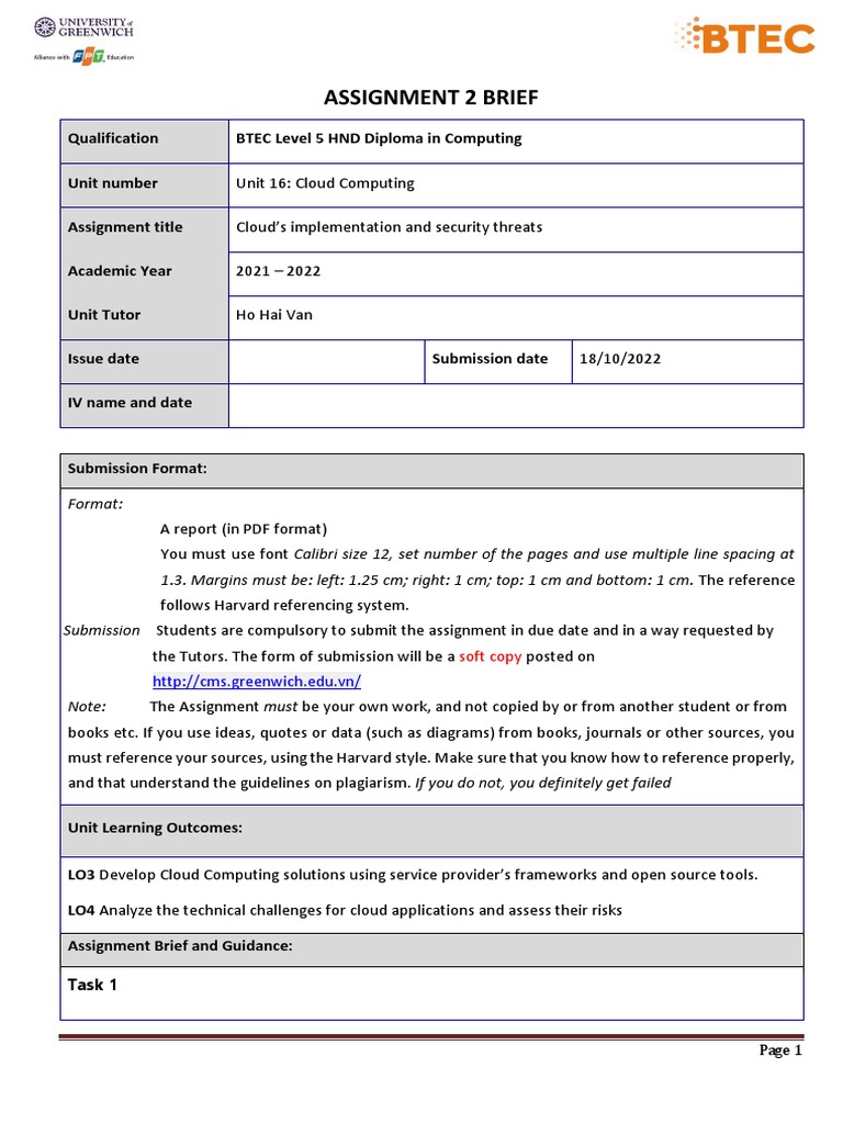 Unit 16.assignment Brief 2 | PDF