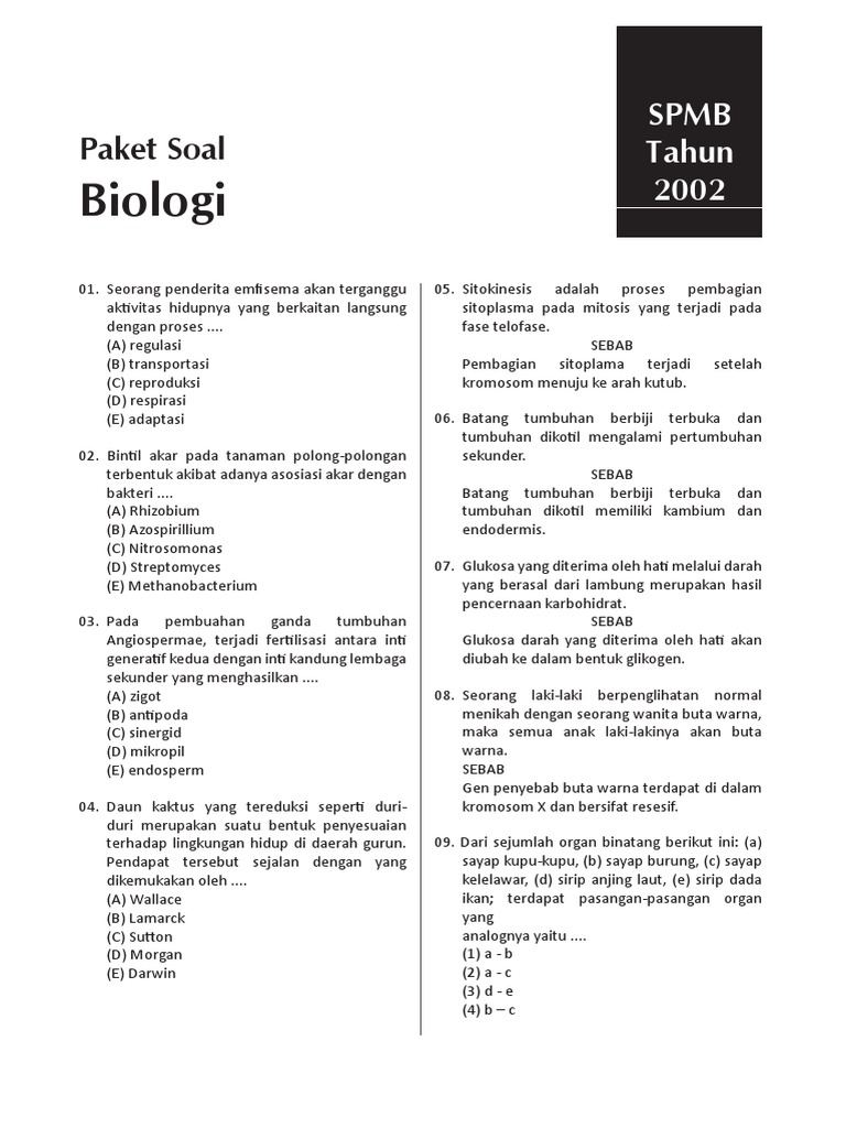 Soal Biologi SBMPTN 2002 | PDF