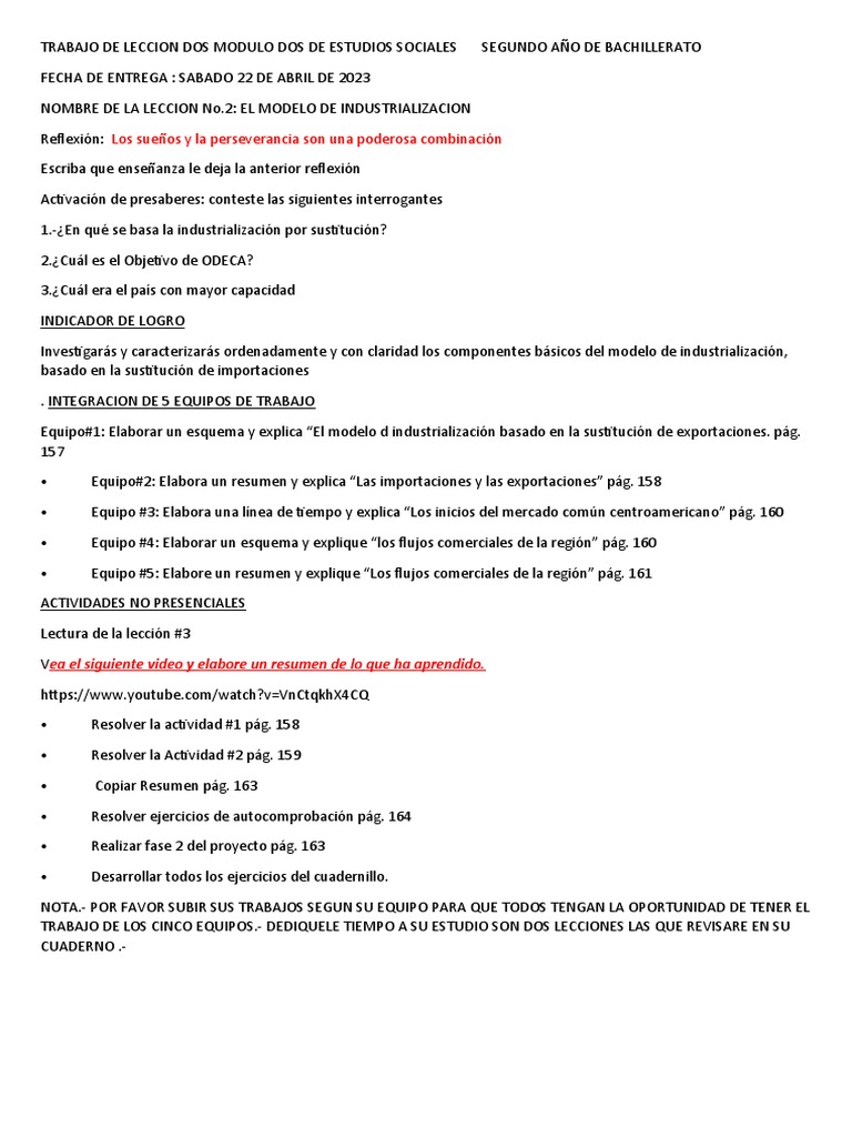 Trabajo de Leccion Dos Modulo Dos de Estudios Sociales Segundo Año | PDF