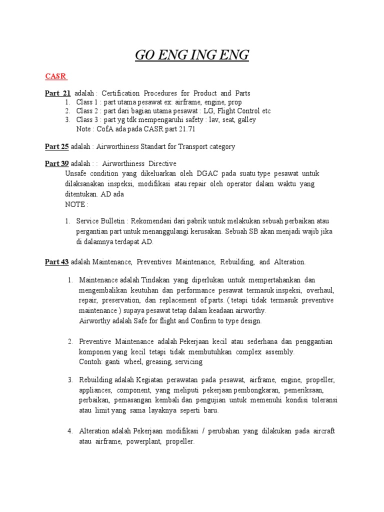 Prosedur Pemeliharaan Pesawat CASR | PDF