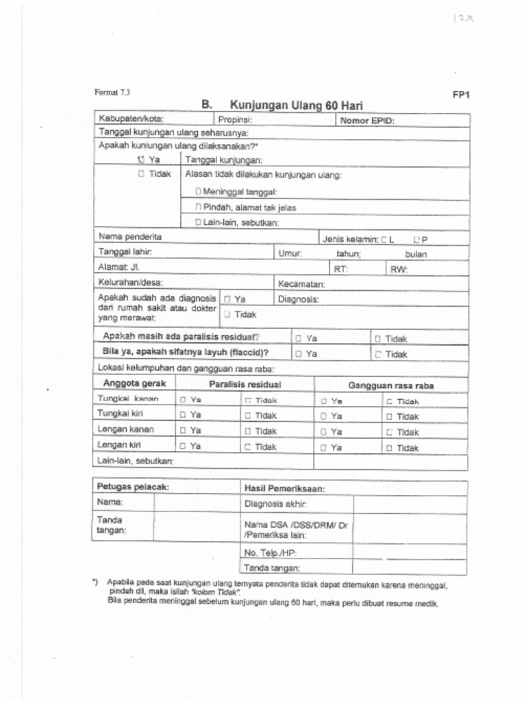 Form Kunjungan Ulang APF 60 Hari | PDF