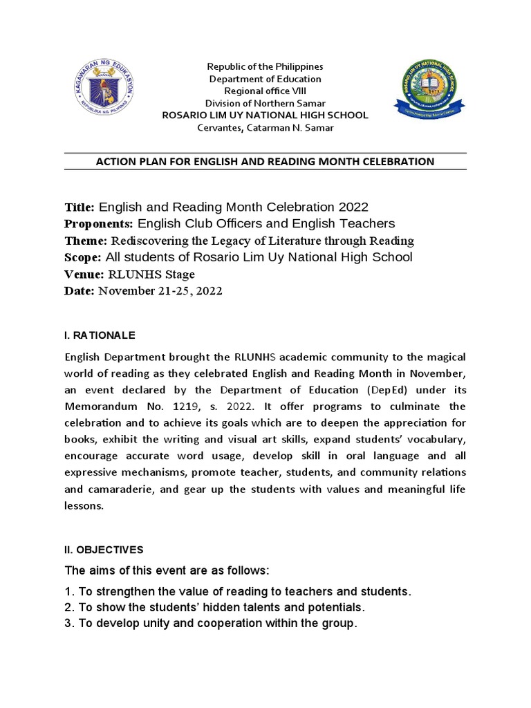 English and Reading Month 2022 Plan | PDF | Cognitive Science | Linguistics