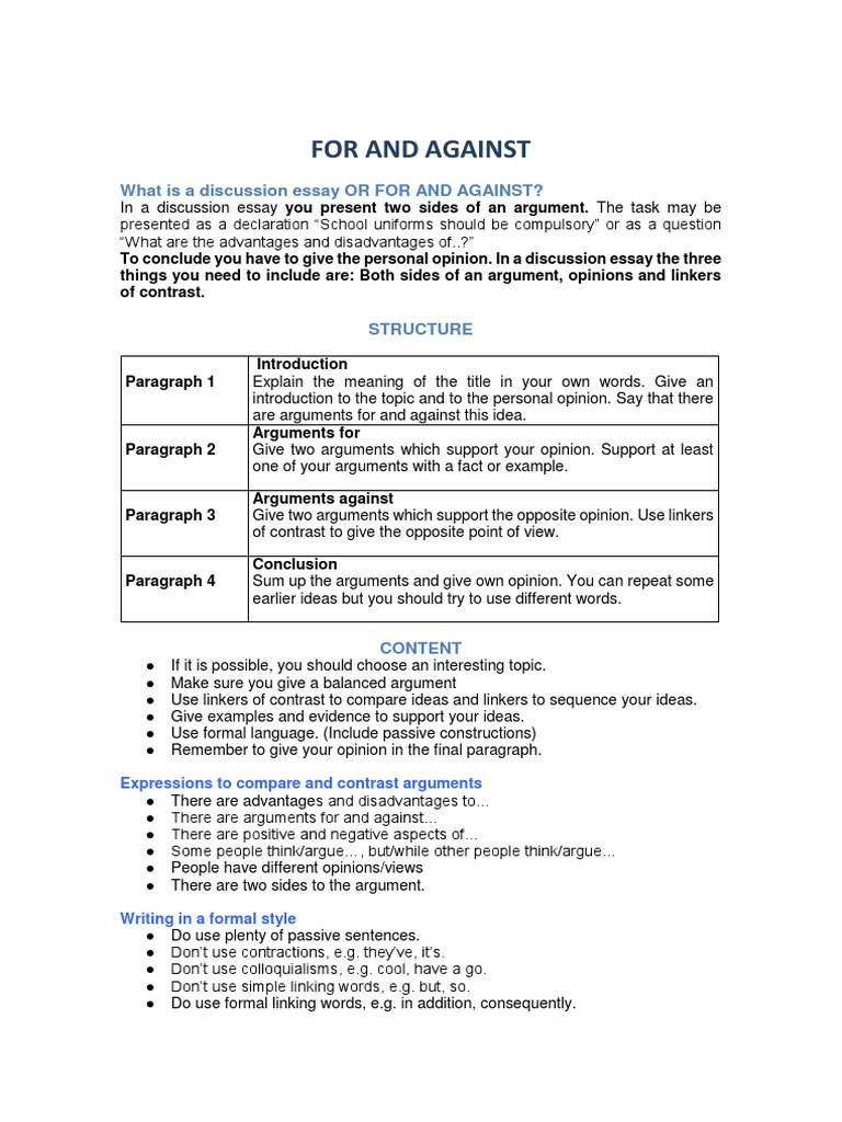 For and Against | PDF | Argument | Essays