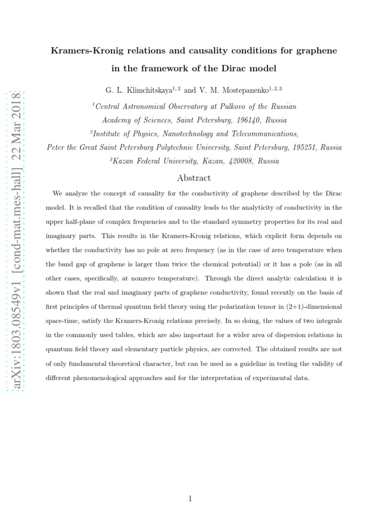 Kramers-Kronig Relations and Causality Conditions For Graphene in The ...