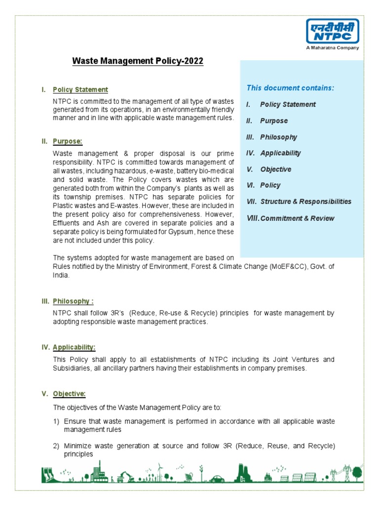 Waste Management Policy Summary | PDF | Waste | Waste Management