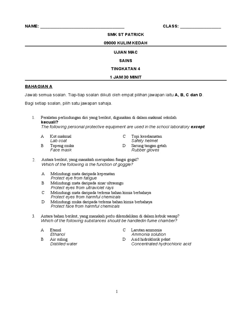 Ujian 1 Sains T4 2023 | PDF
