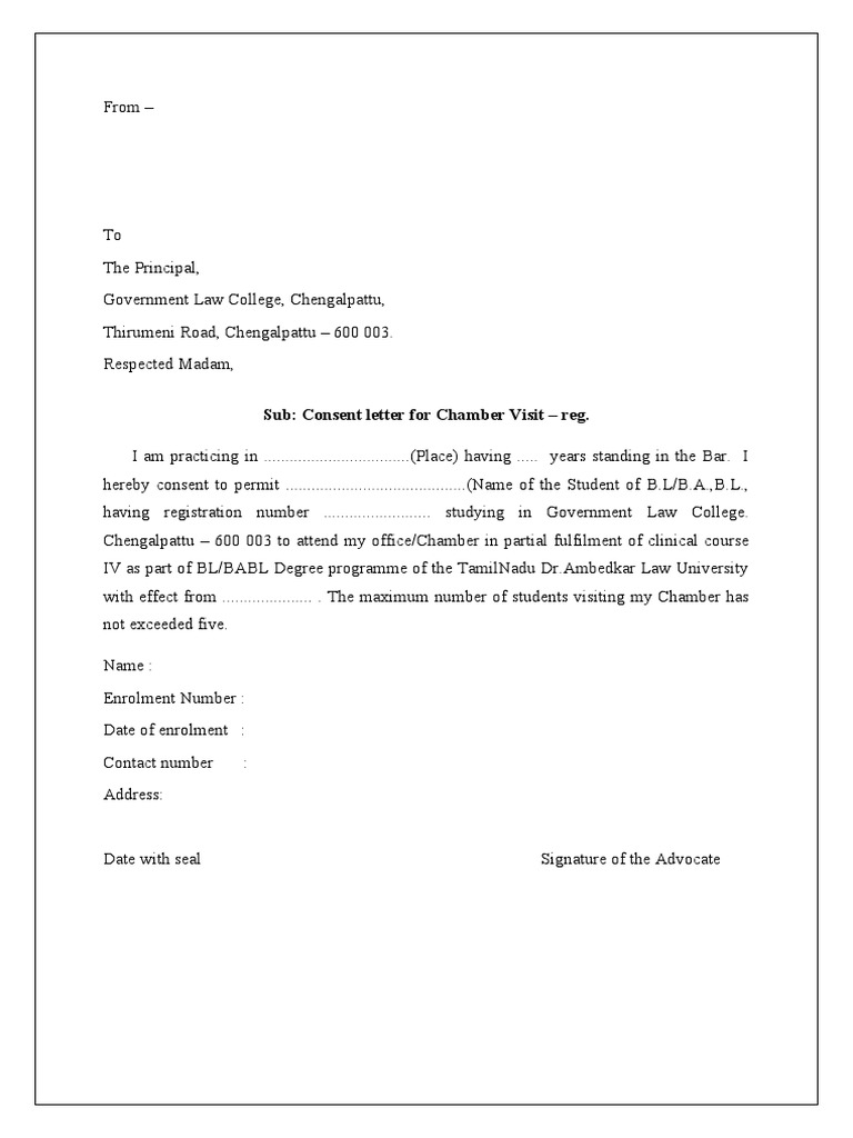 Consent Letter For Chmaber Visit | PDF | Law