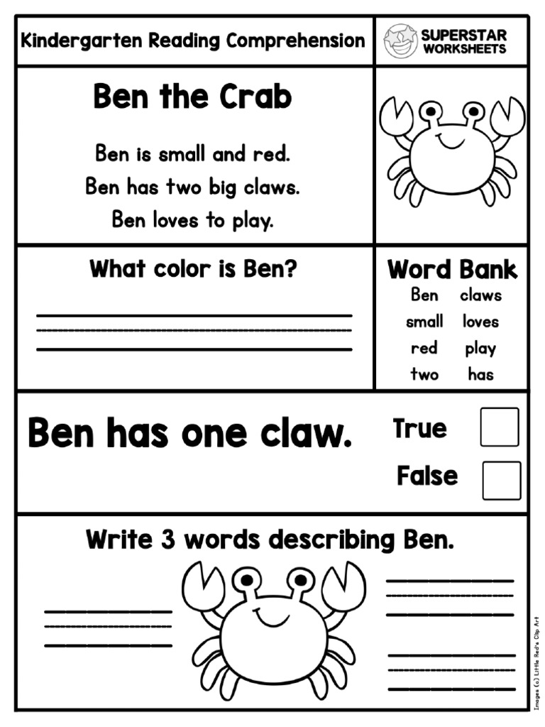 Kindergarten Reading Comprehension Crab | PDF Kindergarten Reading Comprehension Crab | PDF