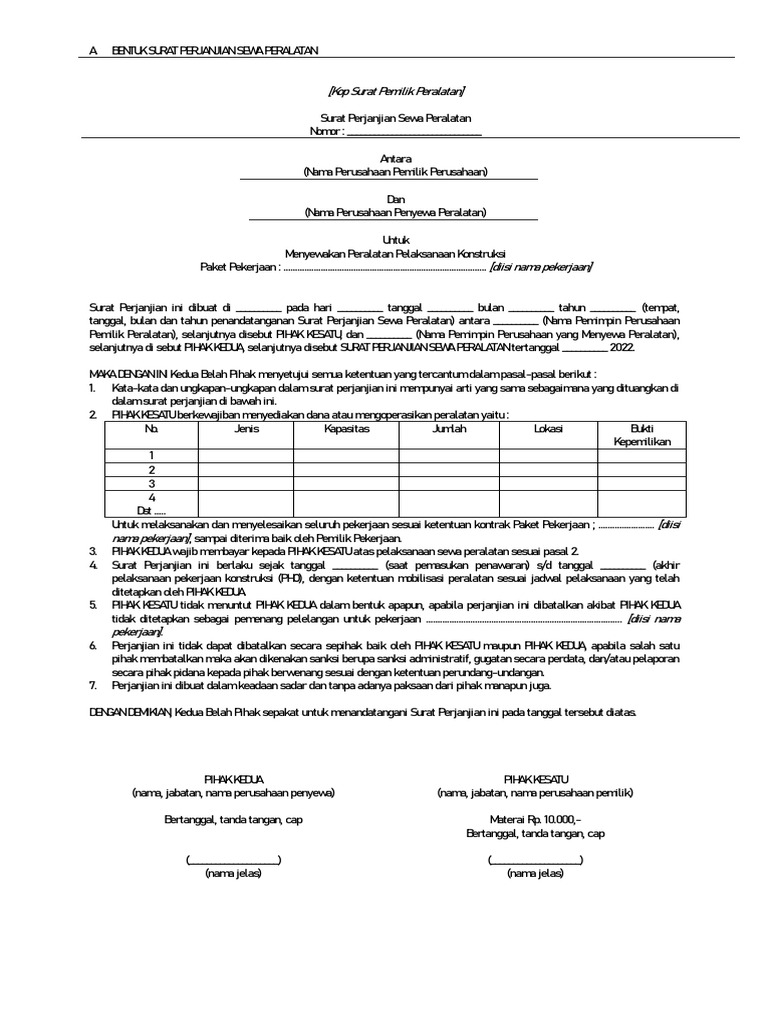 SuRAT pERJANJIAn sEWA pERALaTAn | PDF