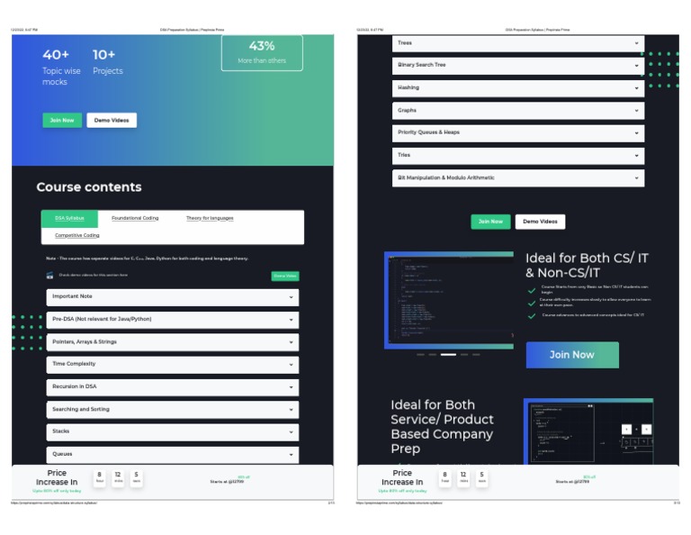 Dsa Preparation Syllabus Prepinsta Prime Pdf Computer Programming Computing