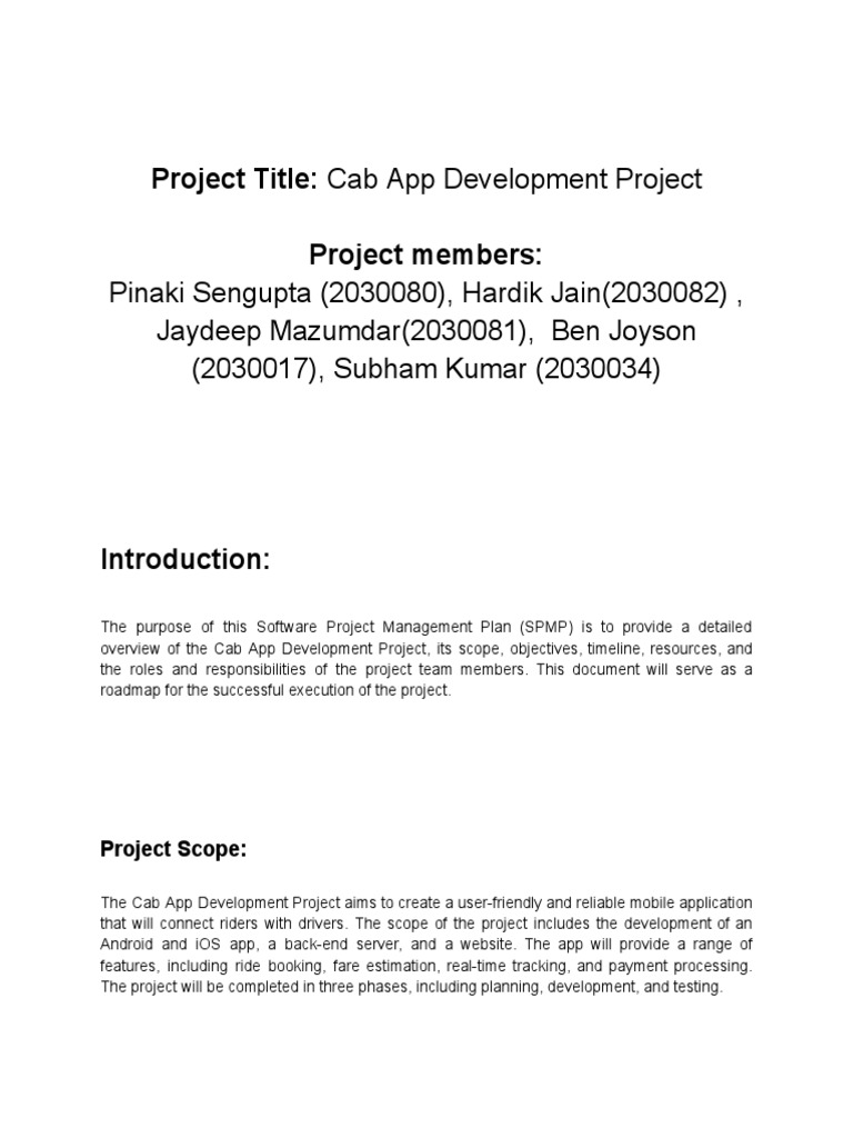 Project Title - Cab App Development Project | PDF | Mobile App | Project Management