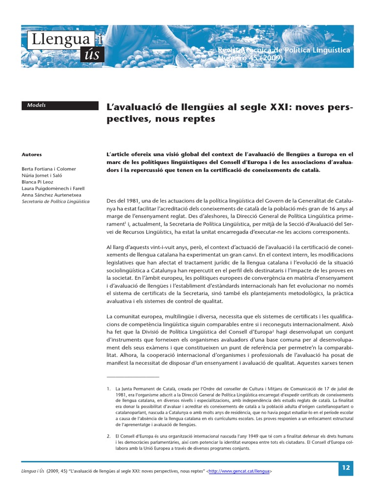 L'avaluació de Llengües Al Segle XXI (SPL) | PDF