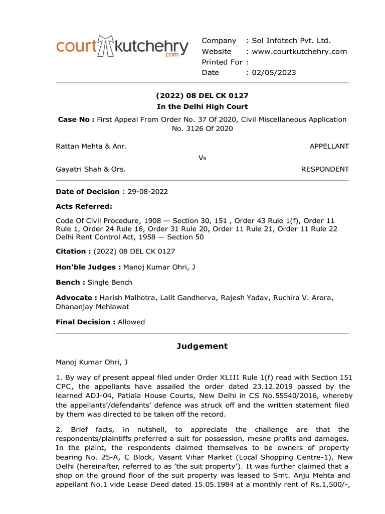 Rattan Mehta & Anr. vs. Gayatri Shah & Ors. | PDF | Discovery (Law ...