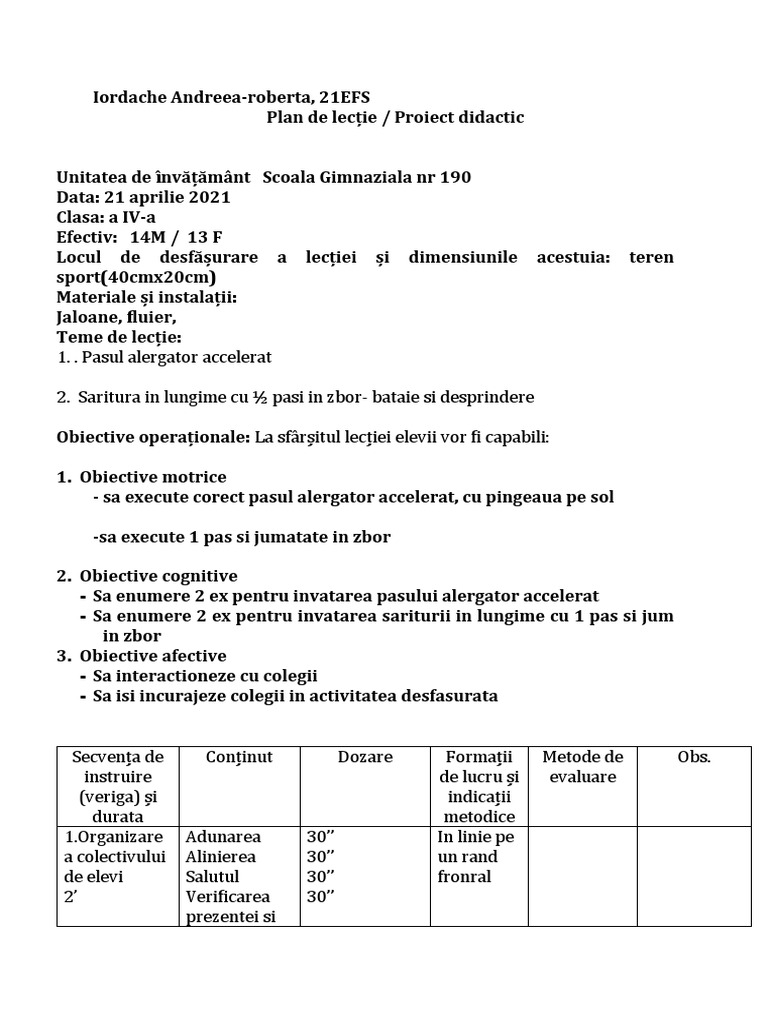 Plan de Lectie - Atletism | PDF