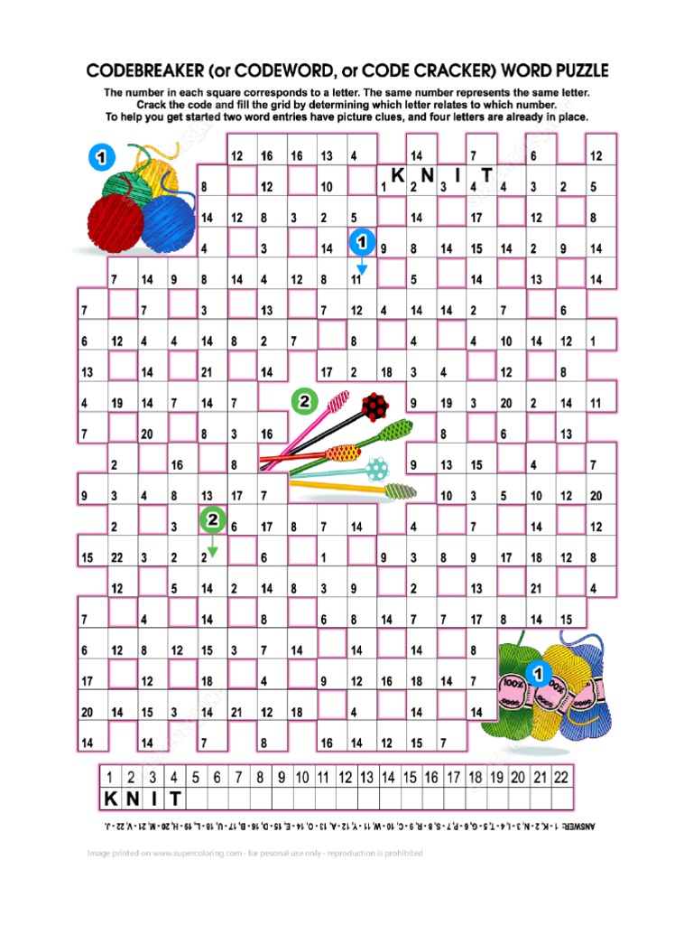 Knit Codeword Puzzle The Number in Each Square Corresponds To A Letter ...