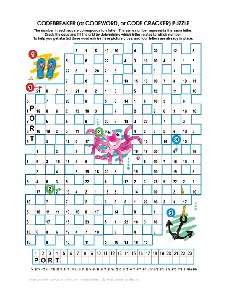 Underwater Life and Beach Codebreaker Word Puzzle - Free Printable ...