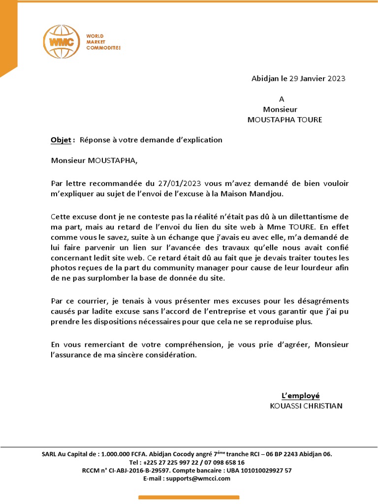 Reponse Demande D'explication PDF | PDF