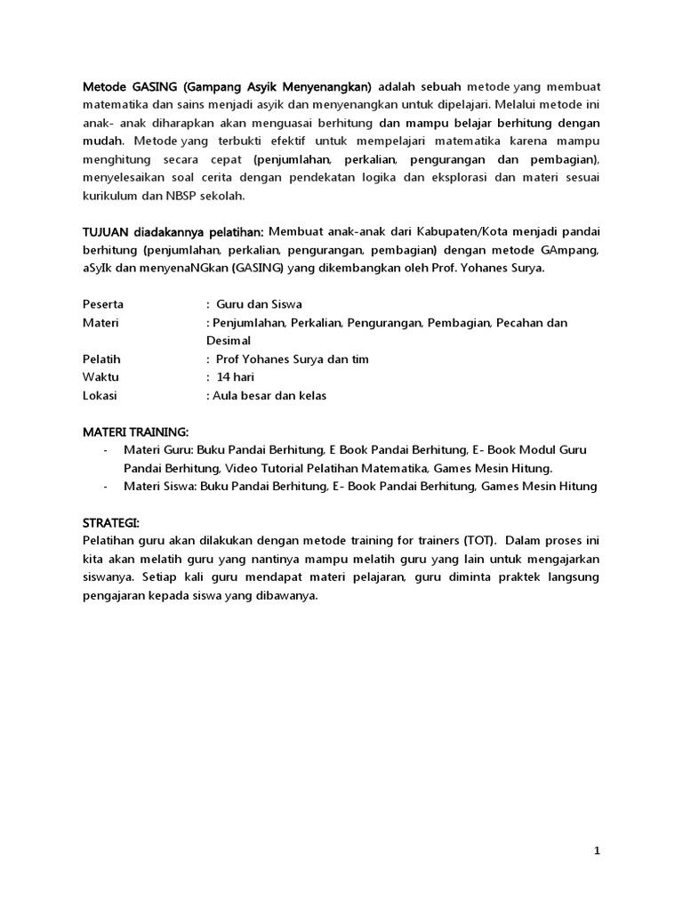 Metode GASING: Pelatihan Matematika Asyik | PDF | Karier & Perkembangan ...
